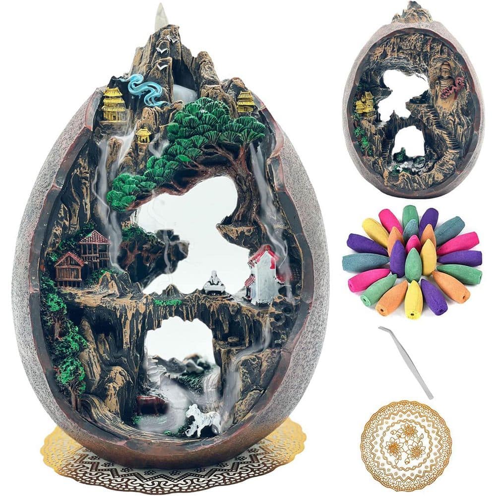 Afoxsos Hand-Carved Resin Backflow Incense Burner with Waterfall Effect ...