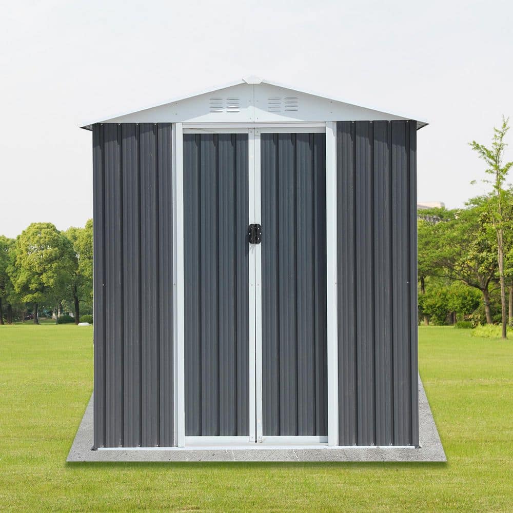 6 ft. W x 4 ft. D Grey Metal Waterproof Outdoor Storage Shed with Sliding Door and Vents (23 sq ...