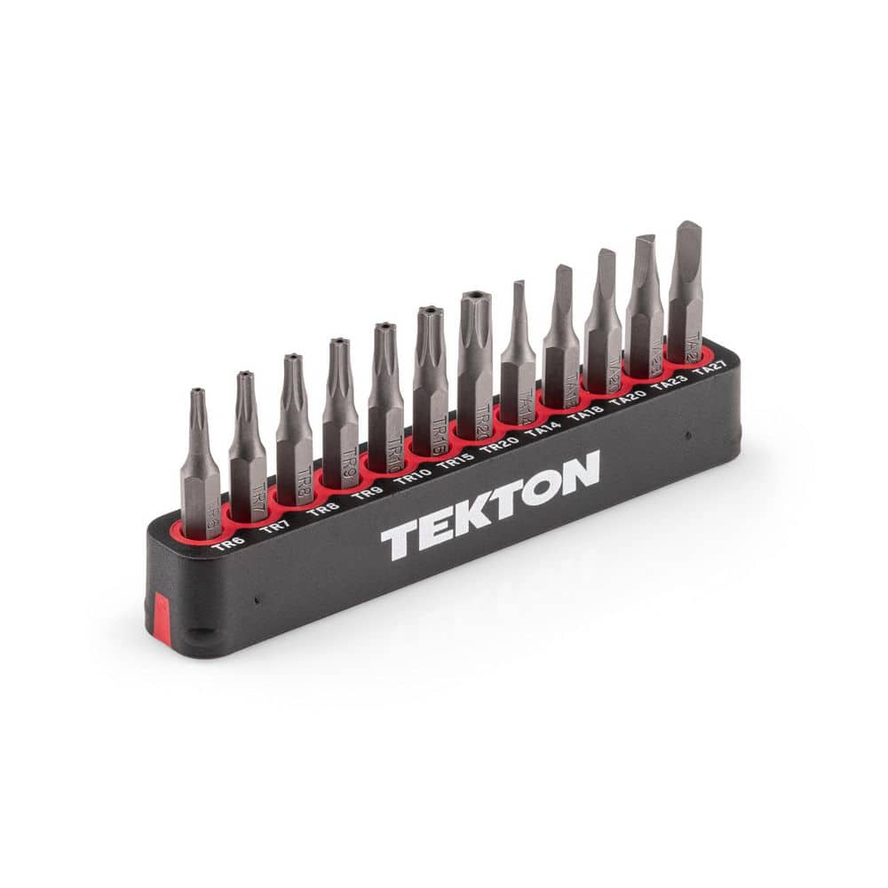 TEKTON 4 mm Tamper Star/Triangle Bit Set with Rail, 12-Piece (TR6-TR20 ...