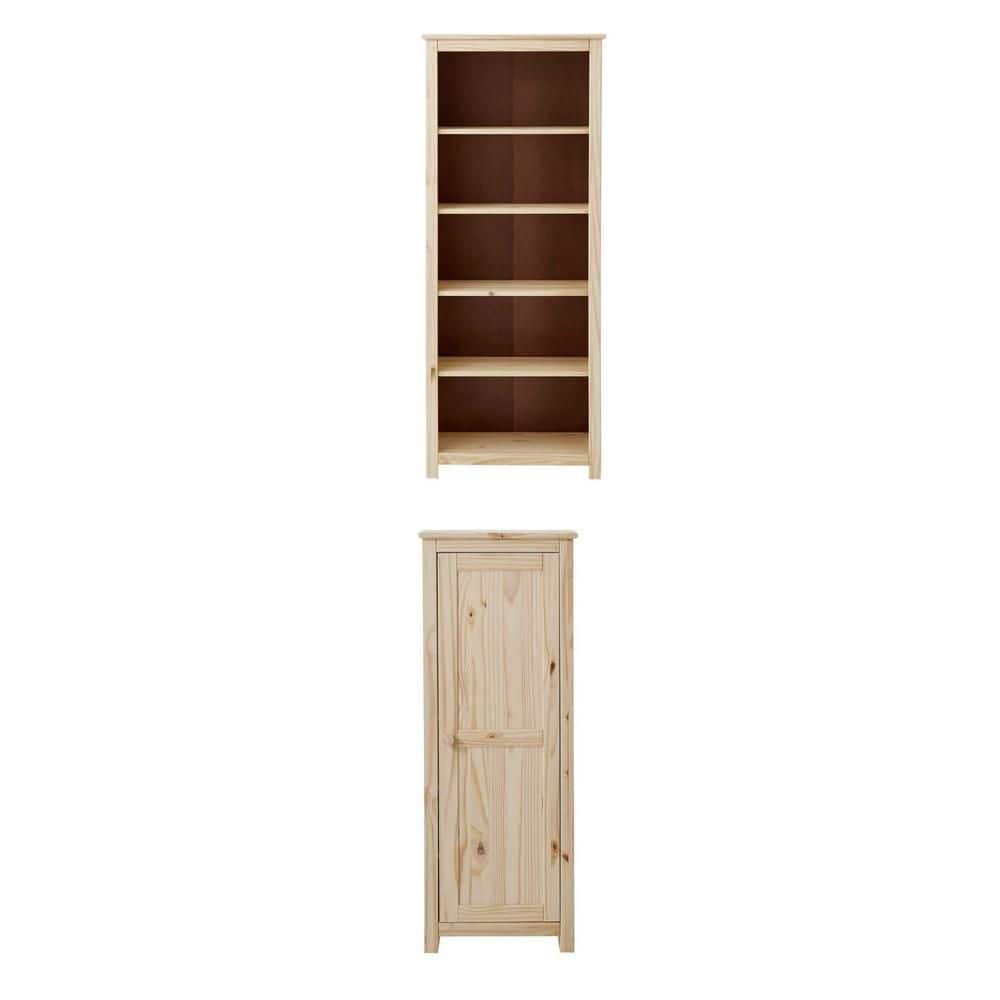 StyleWell 4-Shelf Unfinished Pine Bookcase (58 in. H) and Accent Cabinet (48 in. H x 18 in. W x ...