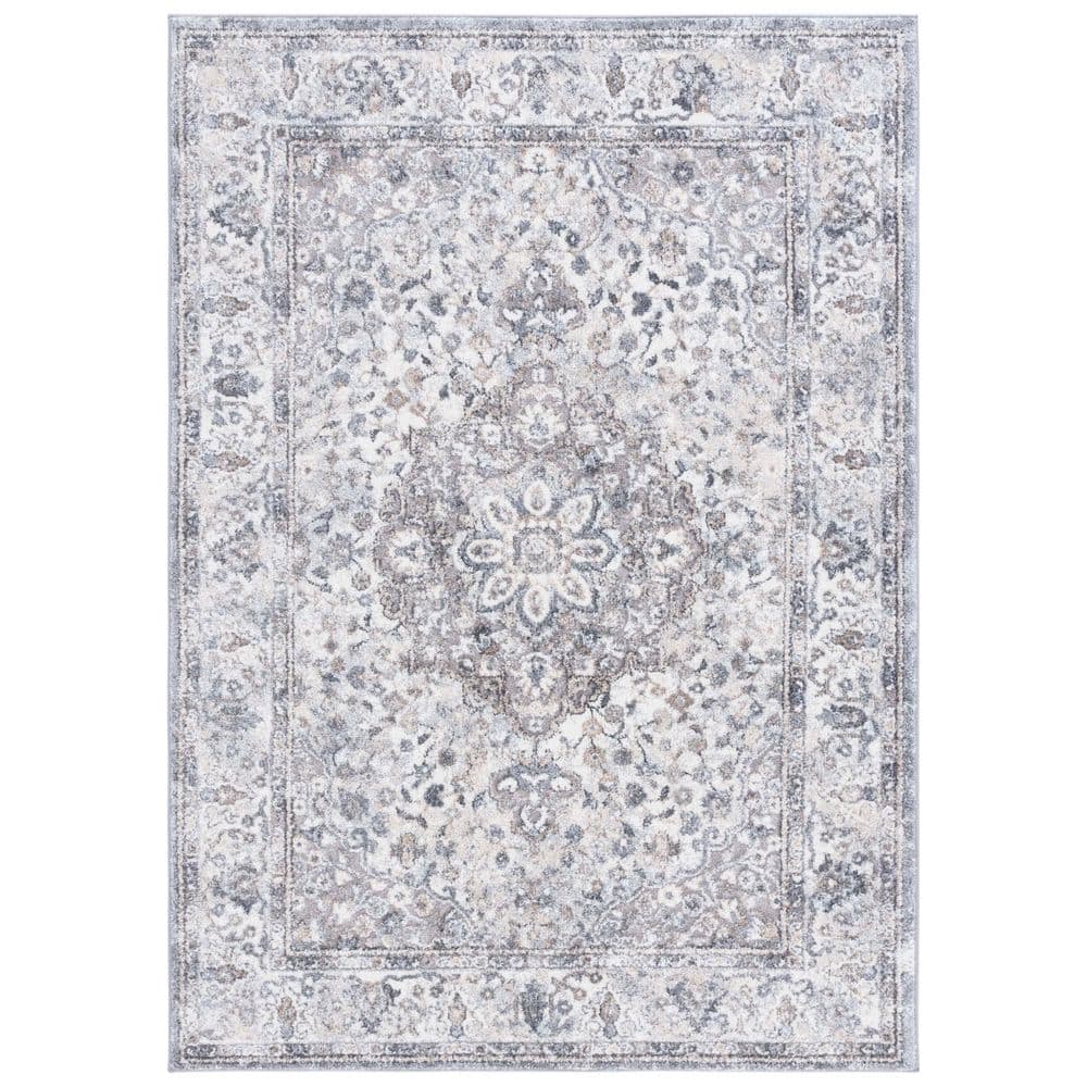 SAFAVIEH Opal 4 ft. x 6 ft. Gray/Ivory Distressed Floral Border Area ...