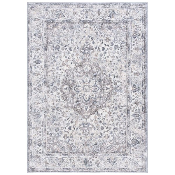 SAFAVIEH Opal 4 ft. x 6 ft. Gray/Ivory Distressed Floral Border Area ...