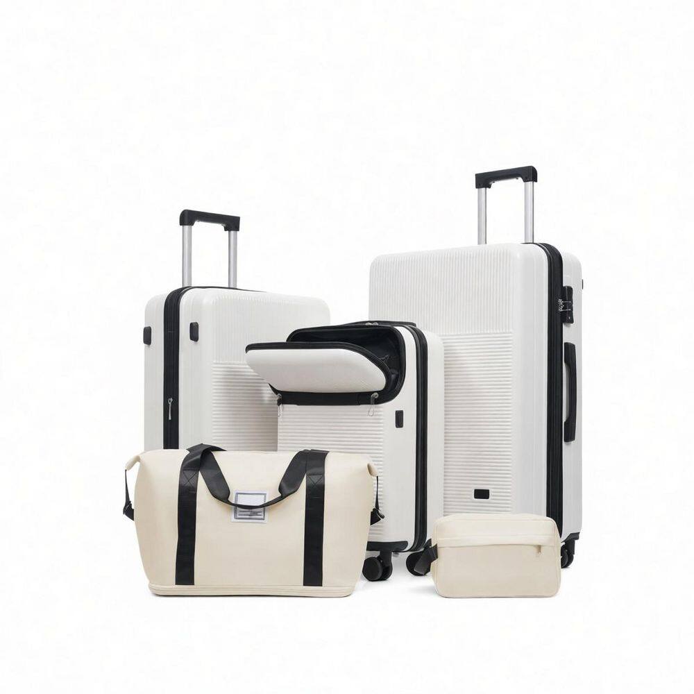 LIVACA 5-Piece White ABS Plastic Hardside Half-Opening Carry On Luggage ...