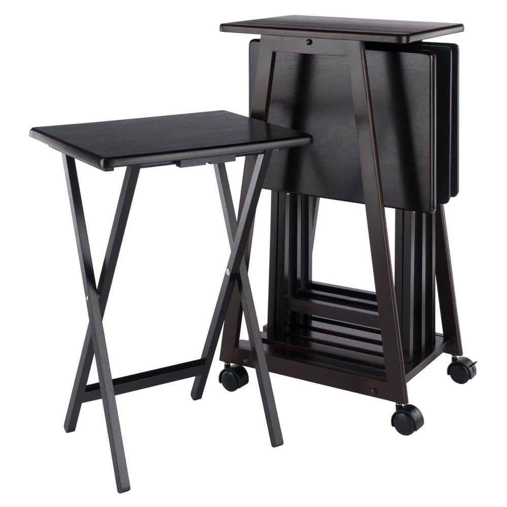 WINSOME WOOD Adriel 5-Pc Snack Table Set in Coffee Finish with Stand ...