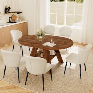GOJANE 7-Pieces Round Walnut MDF Top Extendable Dining Table Set ...