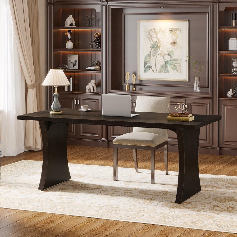 BYBLIGHT Moronia 63 in. Rectangle Espresso Wood Computer Desk Modern ...