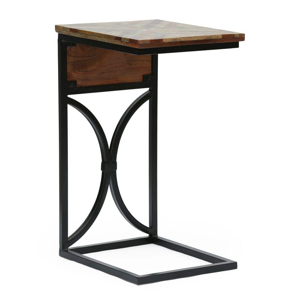 Noble House Sandine Natural and Black C-Shaped Side Table 106636 - The ...