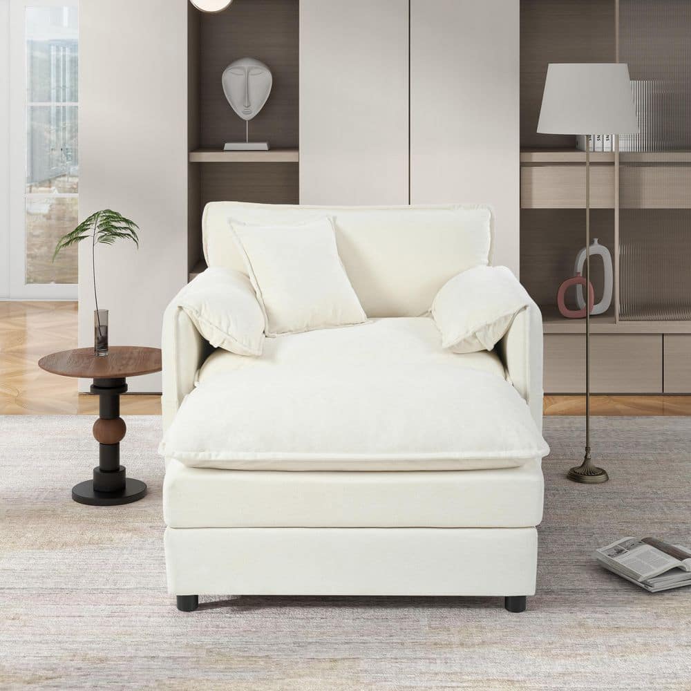 Boyel Living Beige Chenille Oversized Arm Chair with Movable Ottoman ...
