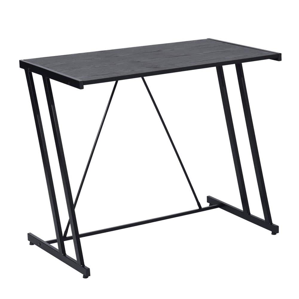 CIPACHO 35.43 in. Rectangle Black MDF Computer Desk with Metal Z-Shape ...