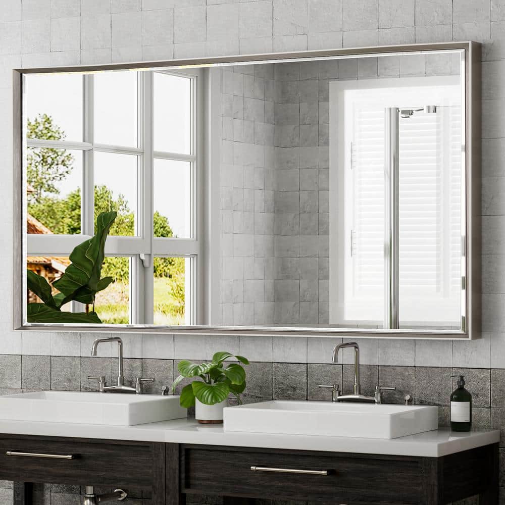 QueenFun 72 in. W x 36 in. H Rectangular Framed Aluminum Beveled Edge ...