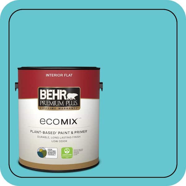 BEHR PREMIUM PLUS 1 gal. #P470-4 Paradise Sky Flat EcoMix Plant-Based ...