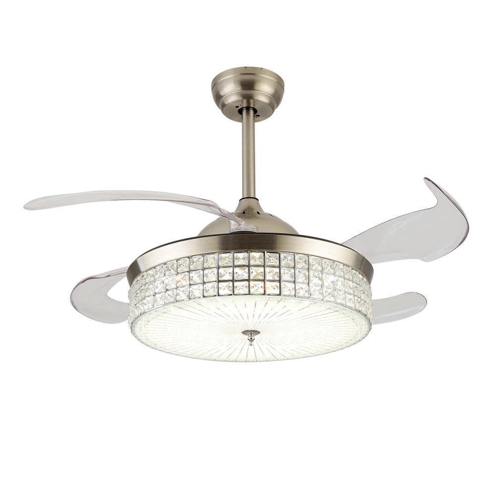 OUKANING 42 in. Indoor Silver Crystal Decor 3-Speed Integrated LED ...