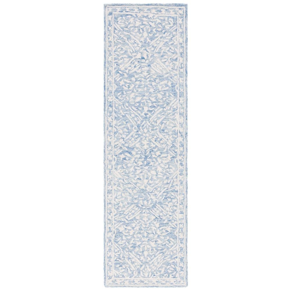 SAFAVIEH Micro-Loop Blue/Ivory 2 ft. x 8 ft. Trellis Floral Runner Rug ...