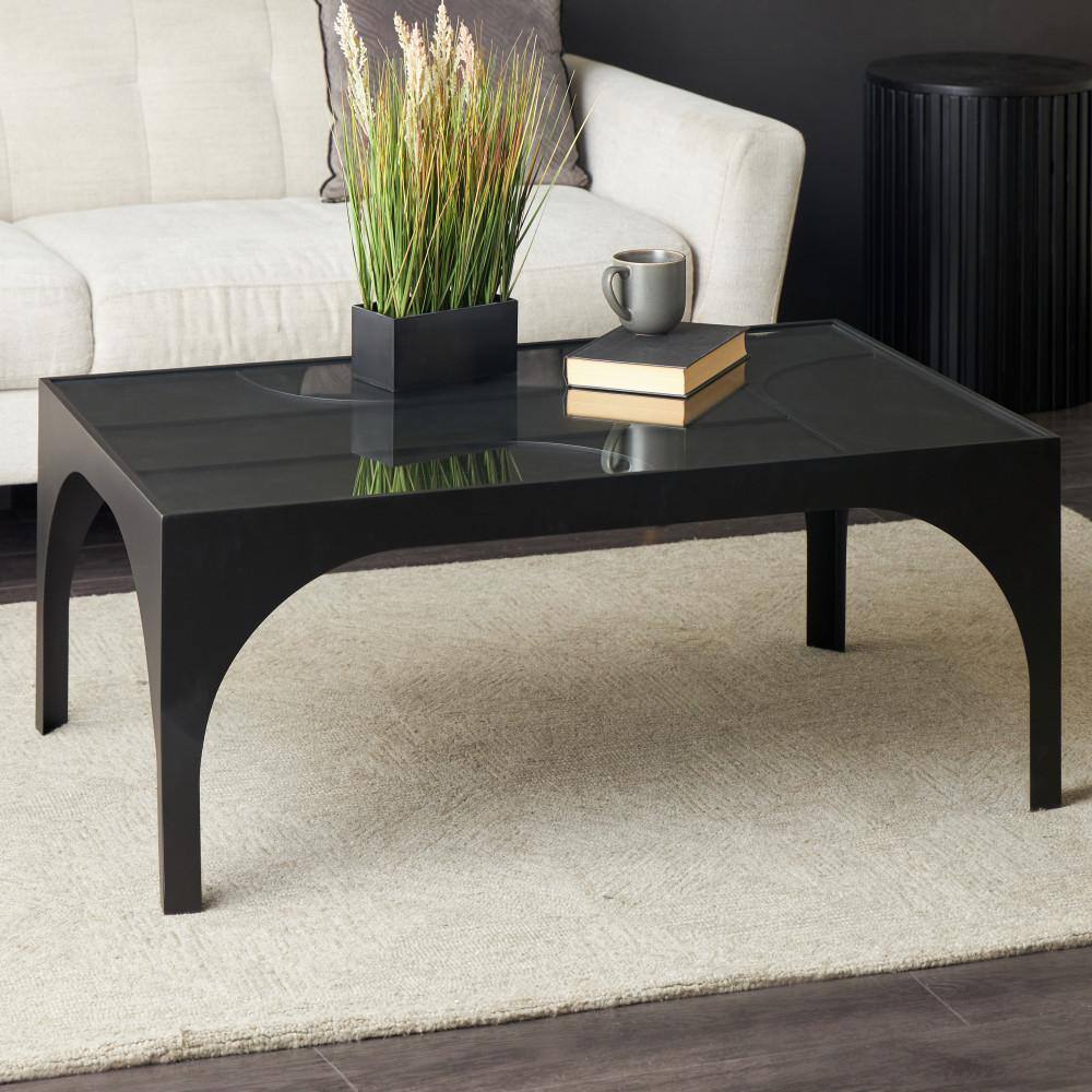 Litton Lane 42 in. Black Metal Rectangle Geometric Coffee Table with ...