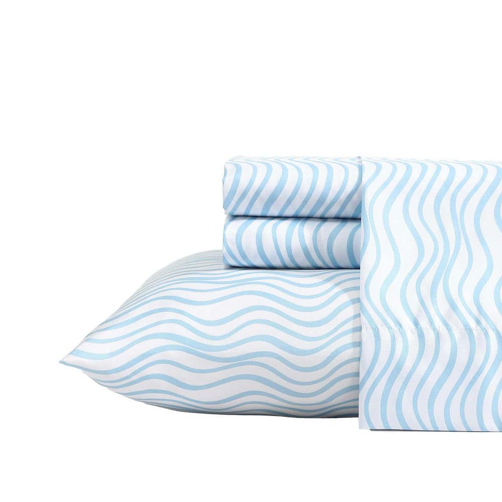 Nautica Lineary Waves 4-Piece Blue Microfiber Full Sheet Set ...