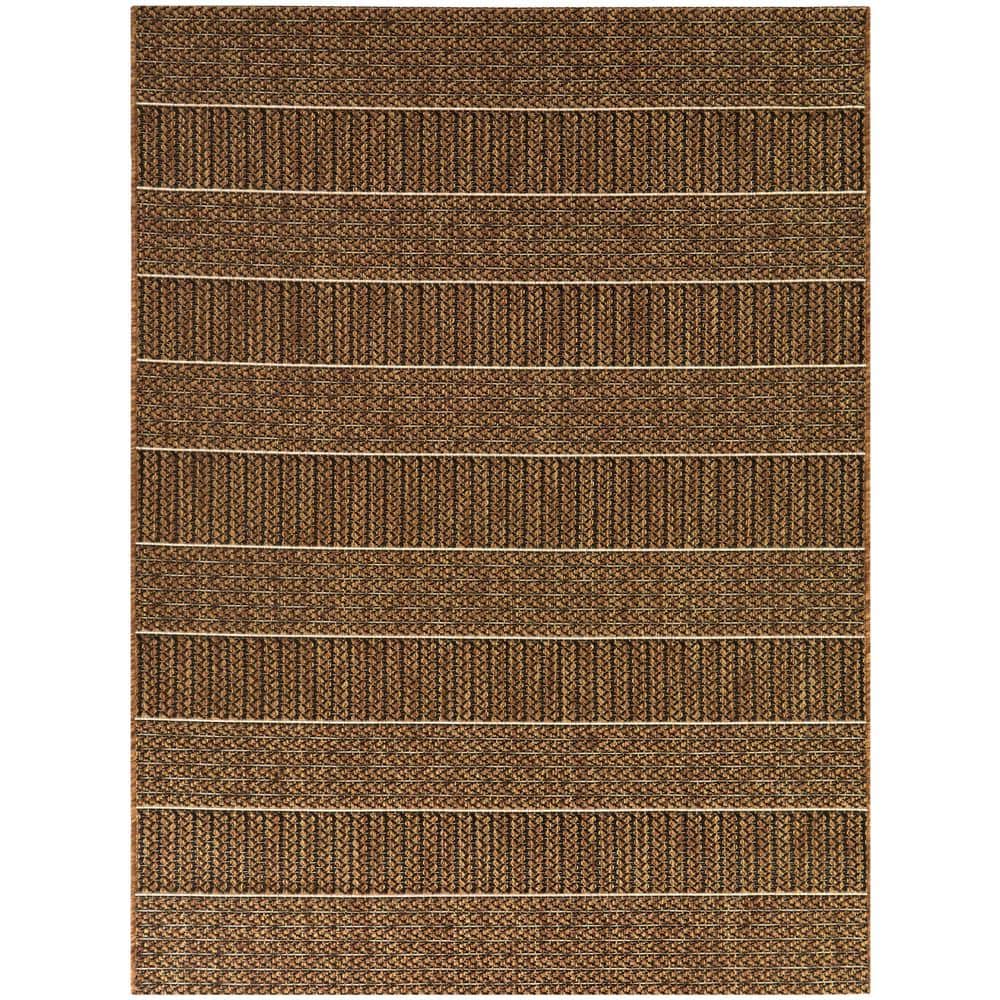 Hampton Bay Natural Stripes Brown 6 ft. x 9 ft. Striped Indoor/Outdoor ...