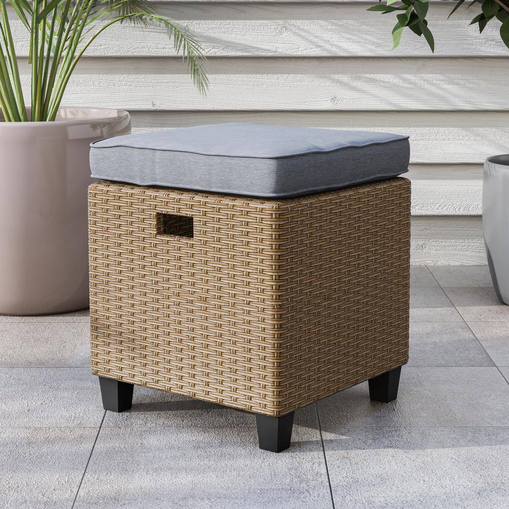 MUSE & LOUNGE Dasan Natural Metal Outdoor Ottoman with Gray Cushion ...