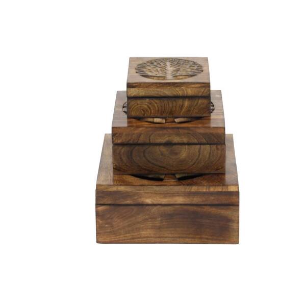 Litton Lane Square Wood Handmade Tree Box with Hinged Lid (Set of 3 ...