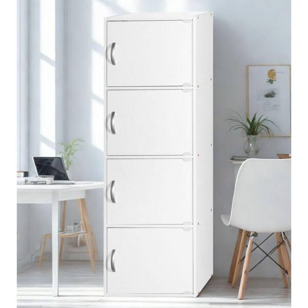 L'Baiet 47.3 in. Tall White Wood 4-Shelf Bookcase with 4-Doors Enclosed ...