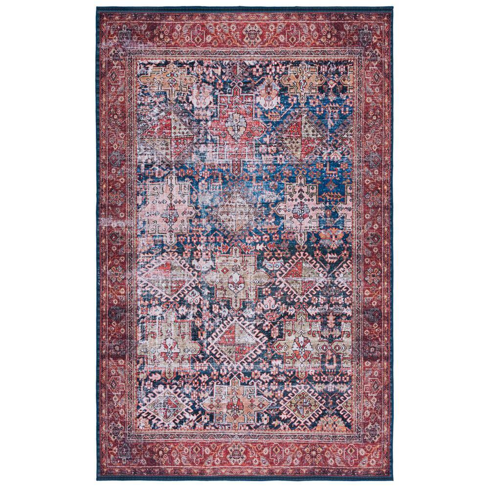 SAFAVIEH Tuscon Navy/Rust Doormat 3 ft. x 5 ft. Machine Washable Border ...