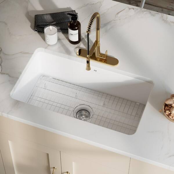 Los Flexi 32 in. White Undermount Kitchen Sink, Dual Mount Single Bowl ...