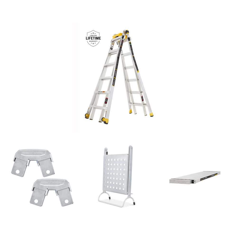 Gorilla Ladders 26 ft. Aluminum Ladder, Rail Brackets, Step Platform ...