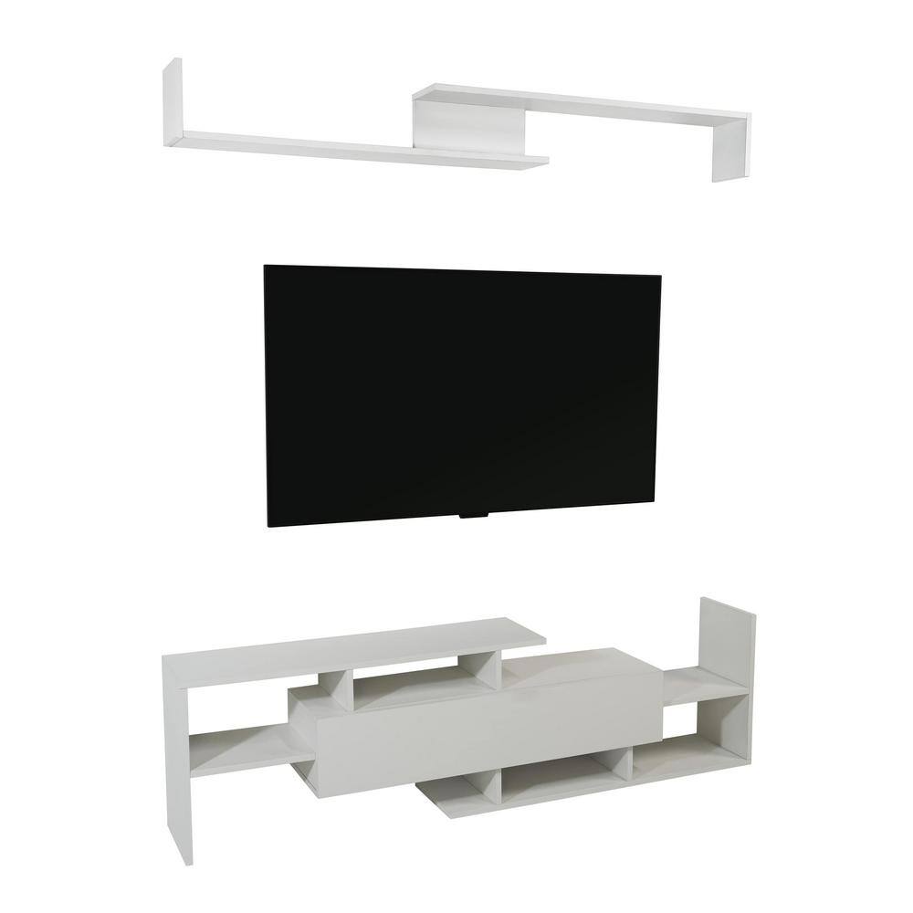 Leisuremod Surrey Modern White TV Stand with MDF Shelves and Bookcase ...