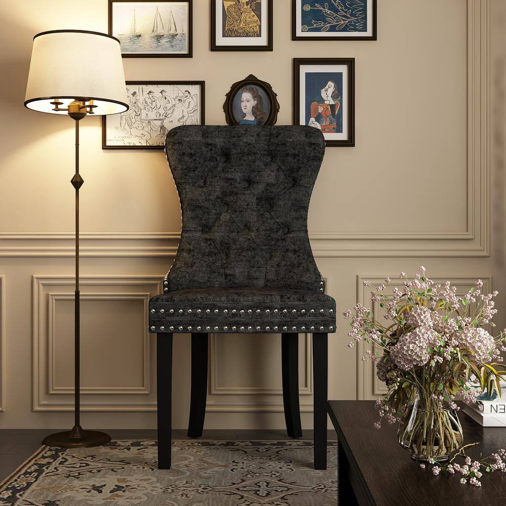 FUFU&GAGA Black Dining Chair, Sponge Cushion, Velvet Surface, Rubber ...