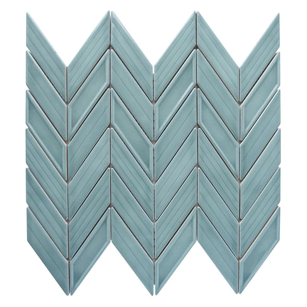 Ivy Hill Tile Medley Chevron Marine Blue 4 in. x 0.35 in. Glossy ...