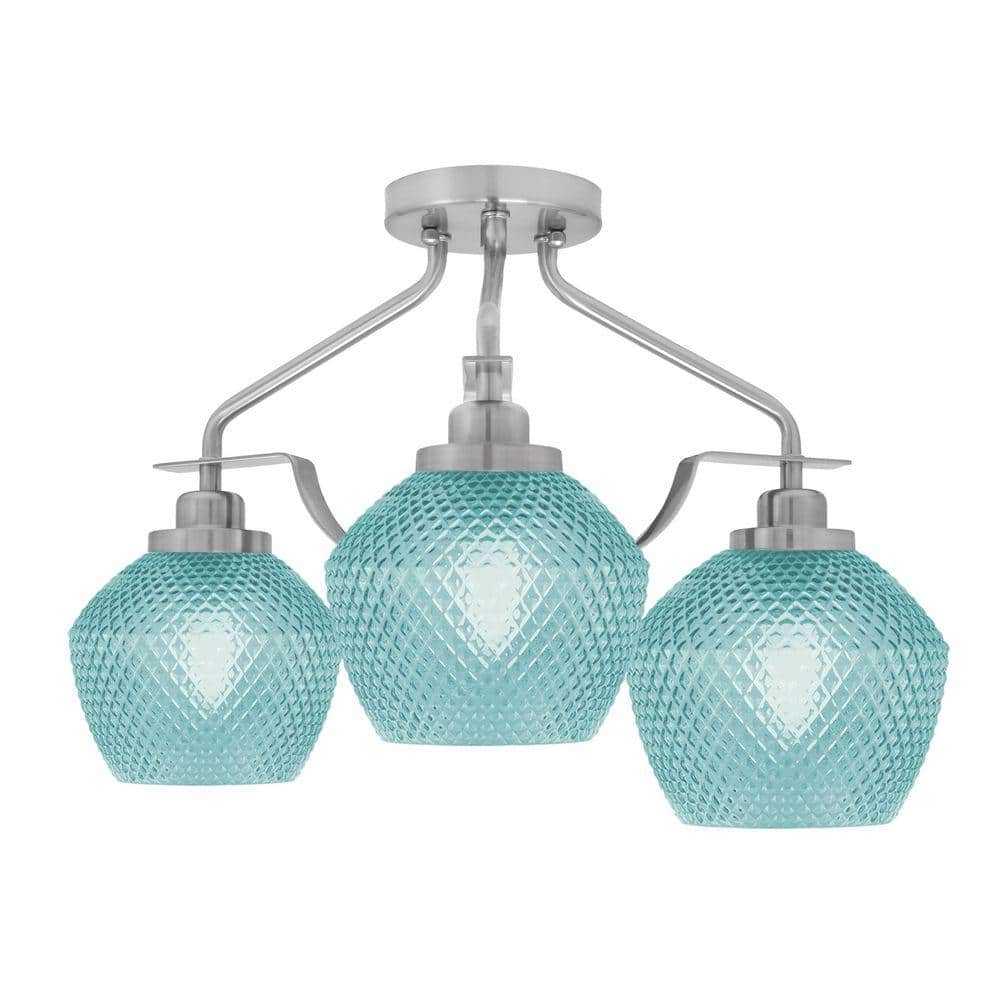 Monroe 16.75 in. 3-Light Brushed Nickel Shaded Flush Mount with 6 in ...