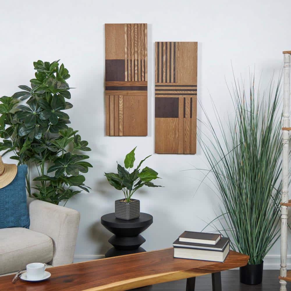 Litton Lane 12 in. x 32 in. Wooden Brown Handmade Carved Two-T1d ...