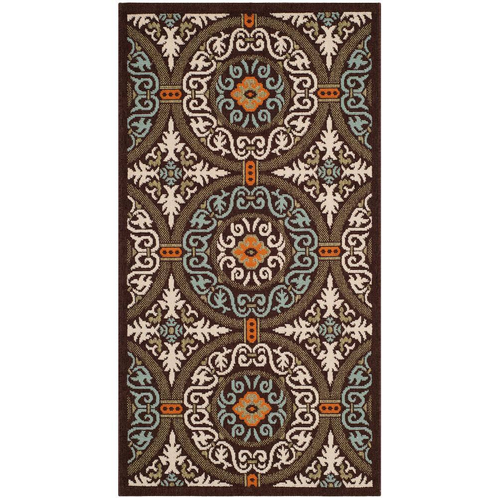 SAFAVIEH Veranda Chocolate/Aqua 2 ft. x 4 ft. Multi-Shaped Floral ...