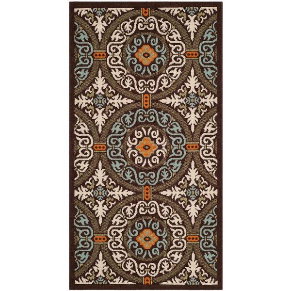 SAFAVIEH Veranda Chocolate/Aqua 2 ft. x 4 ft. Multi-Shaped Floral ...