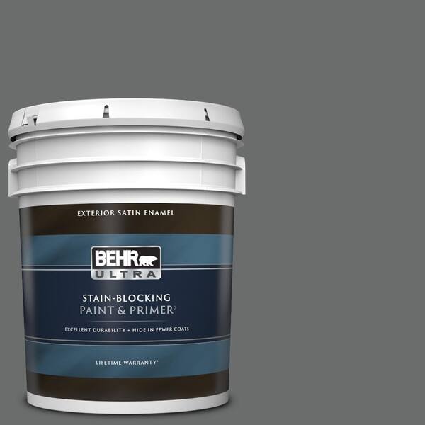 BEHR ULTRA 5 gal. #770F-5 Dark Ash Satin Enamel Exterior Paint & Primer ...