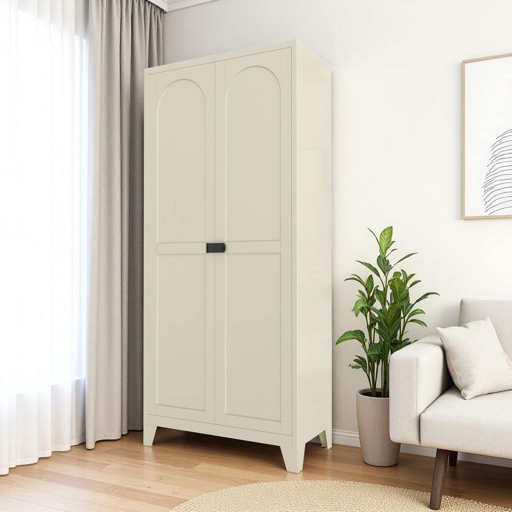 Tileon 5-Tier Beige Metal Pantry Storage Cabinet with 2 Doors and ...