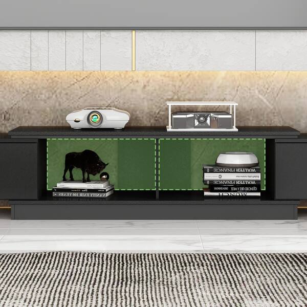 FUFU&GAGA Modern Wood Black TV Media Console Entertainment FUFU&GAGA Modern Wood Black TV Media Console Entertainment