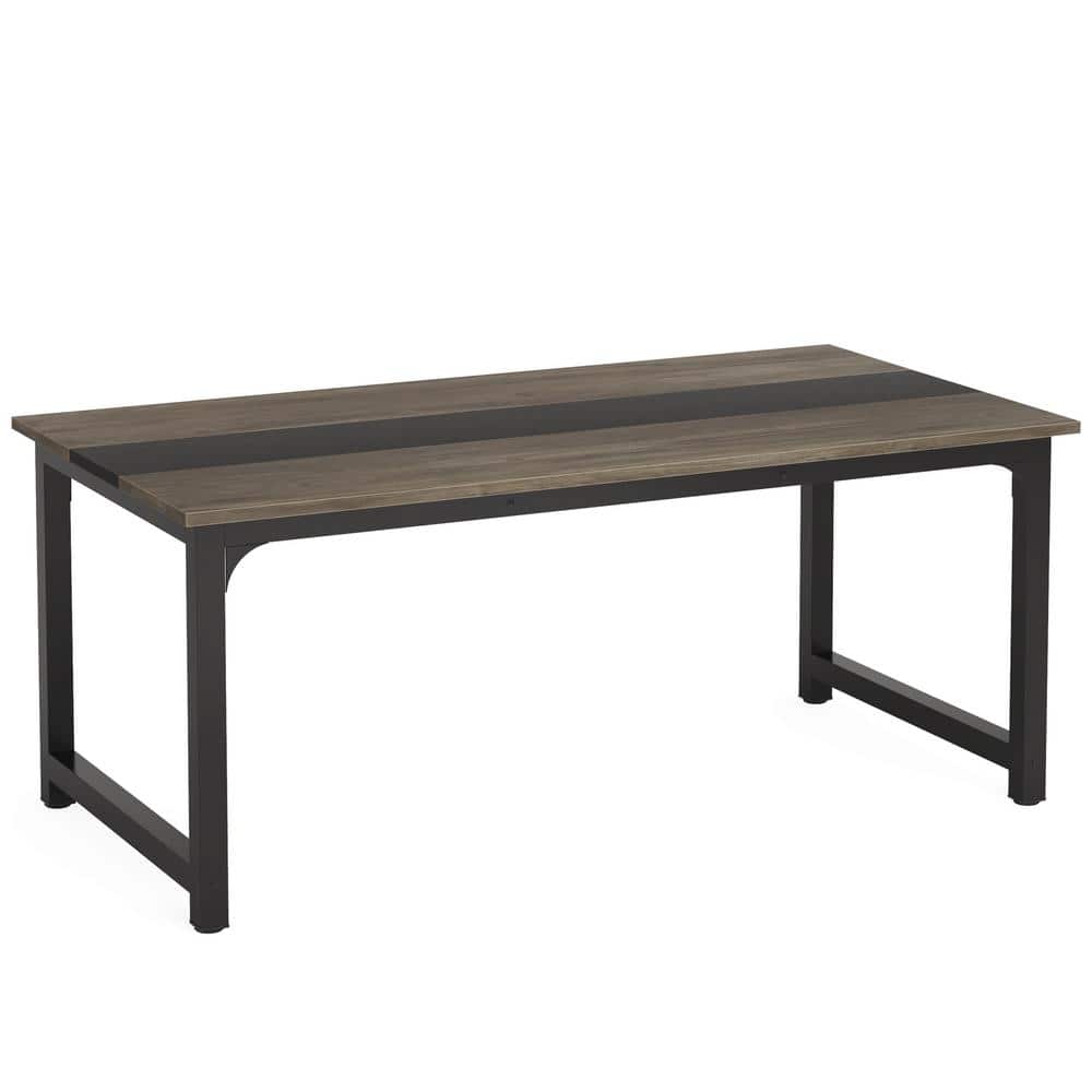 BYBLIGHT 63 in. Rectangular Gray Oak Engineered Wood Computer Desk with ...