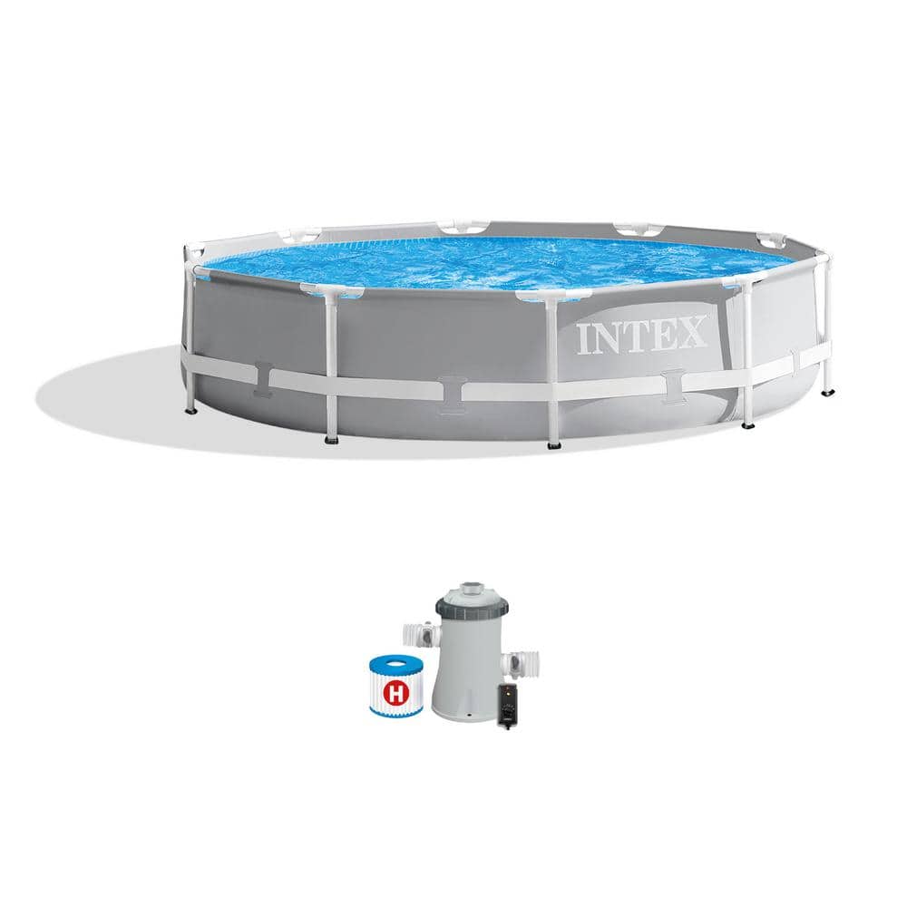 Intex 10 ft. x 30 in. Round 30 in. Metal Frame Above Ground Pool with ...