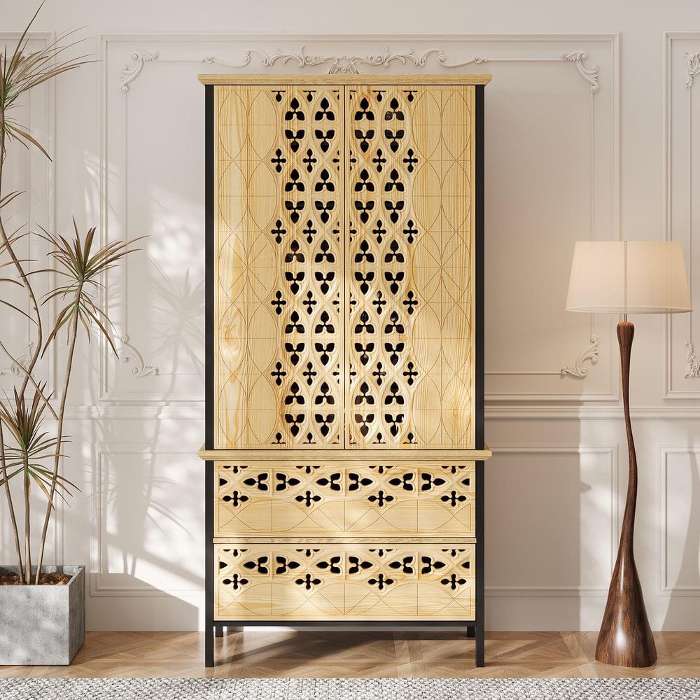 FUFU&GAGA Walnut Wood Finish 70.9 in. Accent Cabinet Office Storage ...
