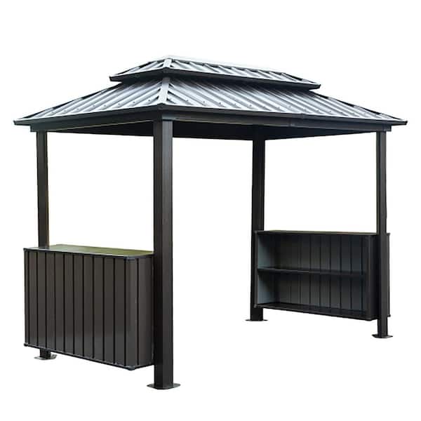 GAZEBEST 6 ft. x 10 ft. Brown Hardtop Grill Gazebo with Storage ...