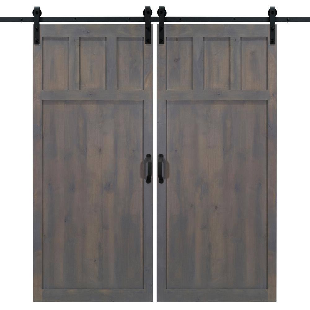 Dogberry 36 in. x 84 in. Craftsman Ash Gray Double Sliding Barn Doors ...