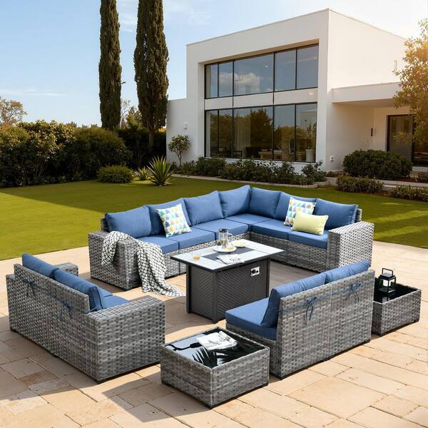 Toject Baldwin Gray 13-Pieces Wicker Wide Arm Outdoor Patio Sofa ...