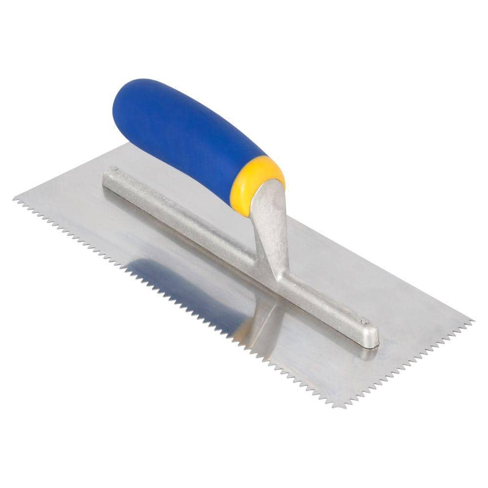 QEP 11 in. x 3/16 in. x 5/32 in. V-Notch Pro Flooring Trowel with Wood ...