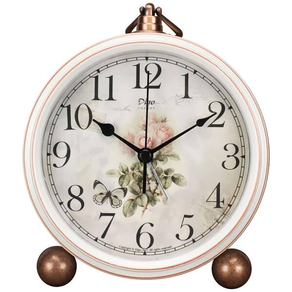 European Style Retro Rose White Analog Metal Non-Tickin Table Clock ...