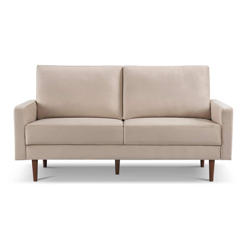 HomeRoots Amelia 69 in. Straight Arm Velvet Rectangle Sofa in. Beige ...