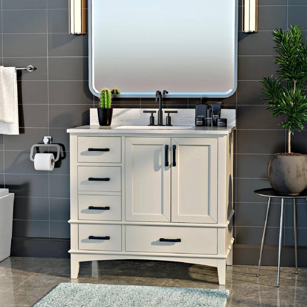 Runfine Emily 36 in. W x 22 in. D x 34 in. H Bath Vanity in White with ...