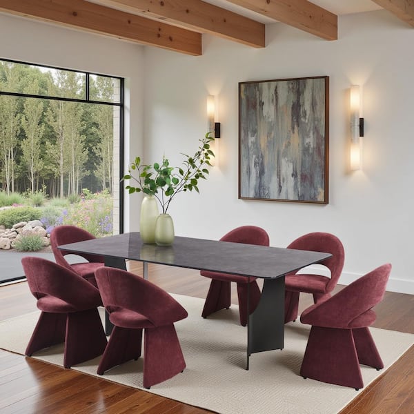 Armen Living Angelina Modern Curved Back Plum Upholstered Dining Chair ...