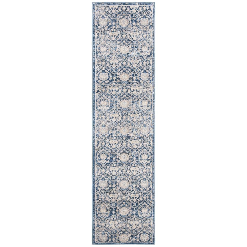 SAFAVIEH Brentwood Navy/Cream 2 ft. x 20 ft. Distressed Multi-Floral ...