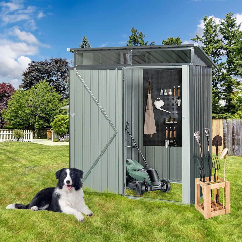 5 ft.W x 3 ft.D Outdoor Metal Storage Shed, Tool House, Galvanized Iron ...
