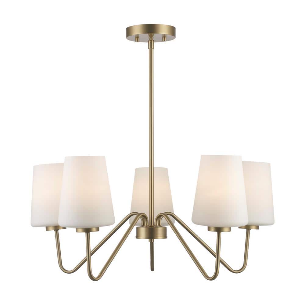 Hampton Bay Anaya 5-Light Gold Chandelier Light Fixture with White ...